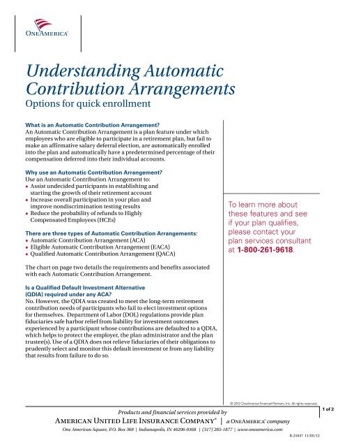 Understanding Automatic Contribution Arrangements - OneAmerica