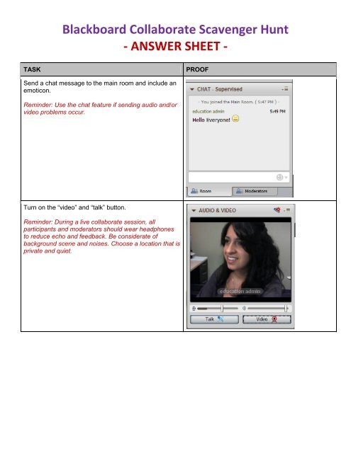 Blackboard Collaborate Scavenger Hunt - ANSWER SHEET