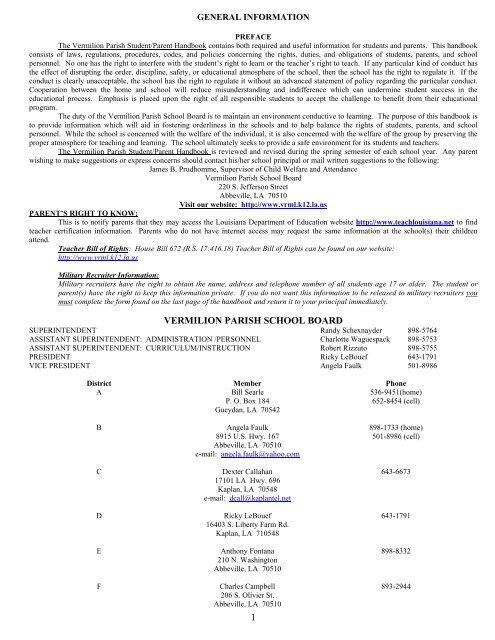 Student Handbook - Vermilion Parish Schools