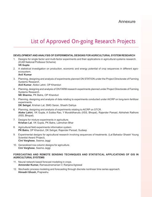 List of Approved On-going Research Projects - IASRI