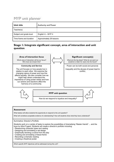 MYP Language A Unit Planner