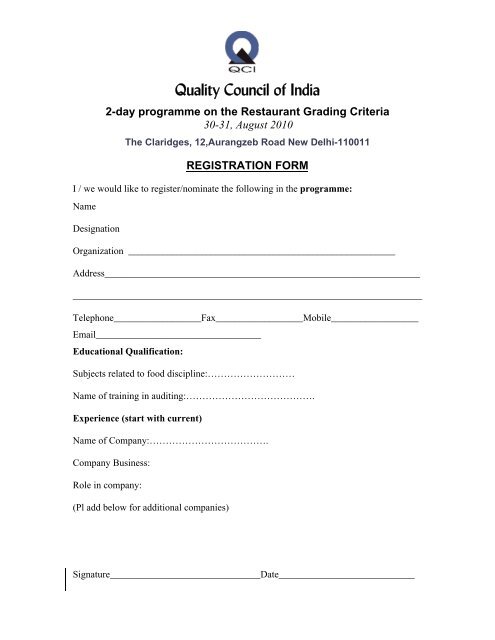 registration form - Quality Council of India
