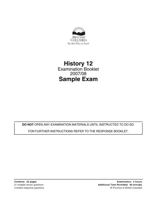 History 12 Sample Exam - QuestionBank.CA