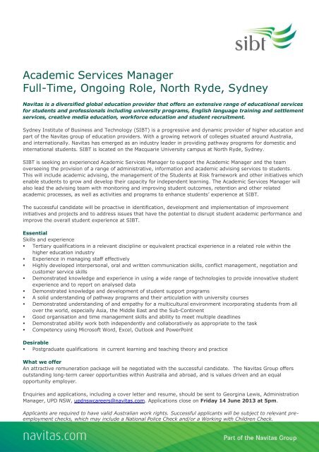 Academic Services Manager - Navitas