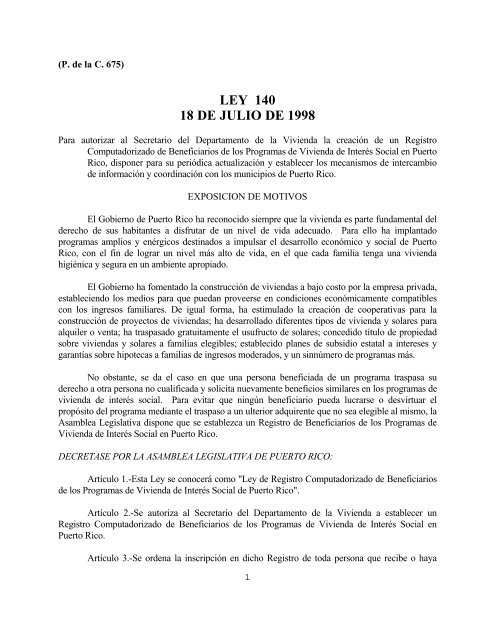 LEY 140 18 DE JULIO DE 1998