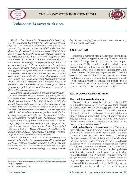 Endoscopic hemostatic devices - American Society for ...