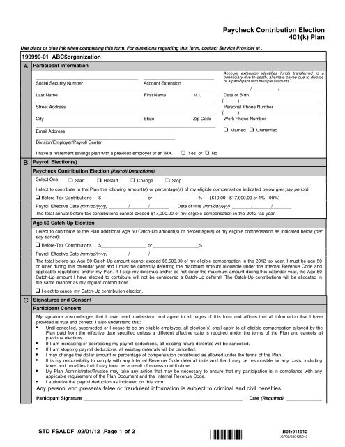Paycheck Contribution Election Form