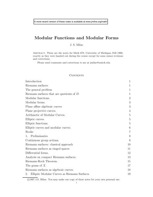 Modular Functions And Modular Forms
