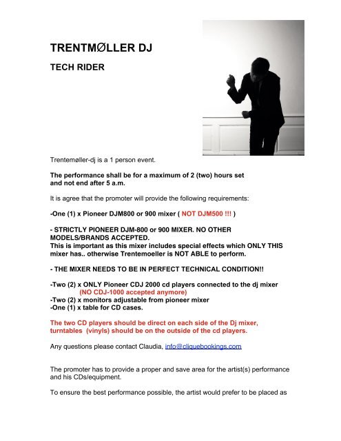 TRENTMÃ˜LLER DJ TECH RIDER - Clique Booking