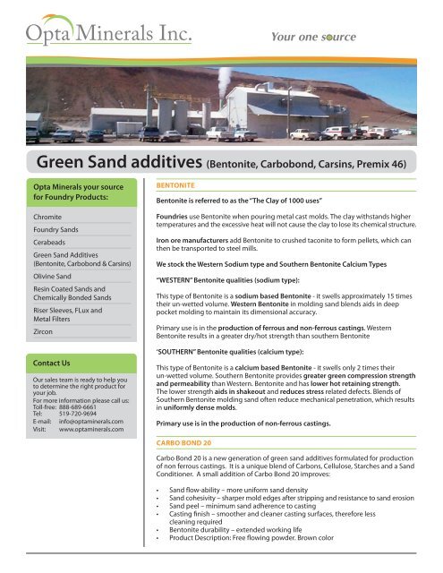 Green Sand additives (Bentonite, Carbobond ... - Opta Minerals