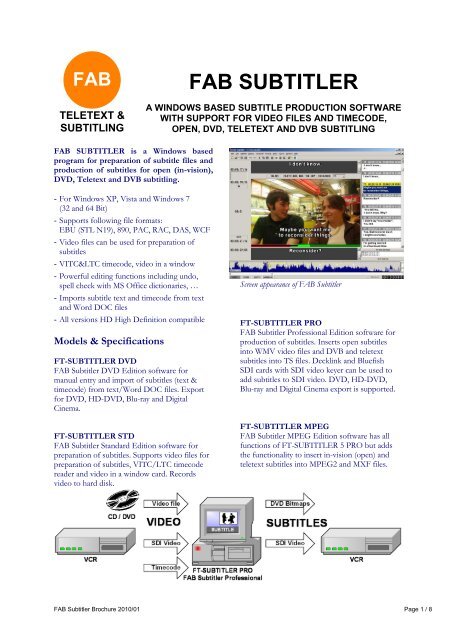 FAB SUBTITLER - FAB - Teletext and Subtitling Systems