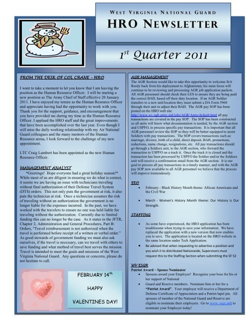 HRO Newsletter January 2011 - West Virginia Army National Guard