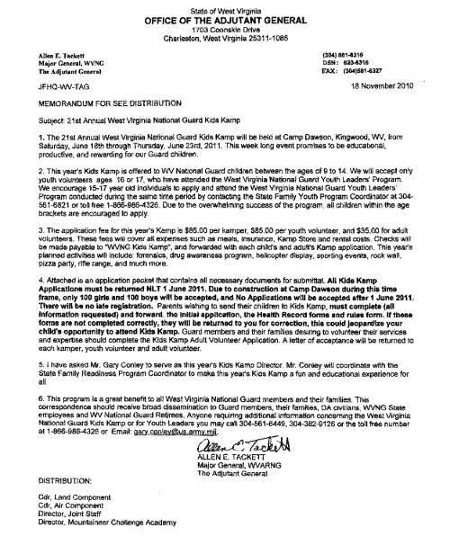 Kampers Application Packet - West Virginia Army National Guard