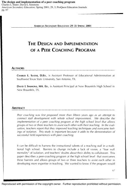 The design and implementation of a peer coaching program .pdf The design and implementation of a peer coaching program .pdf