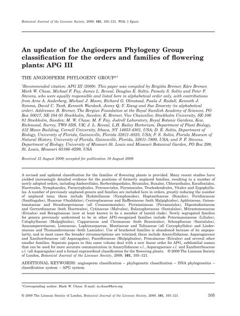 An update of the Angiosperm Phylogeny Group classification for the ...