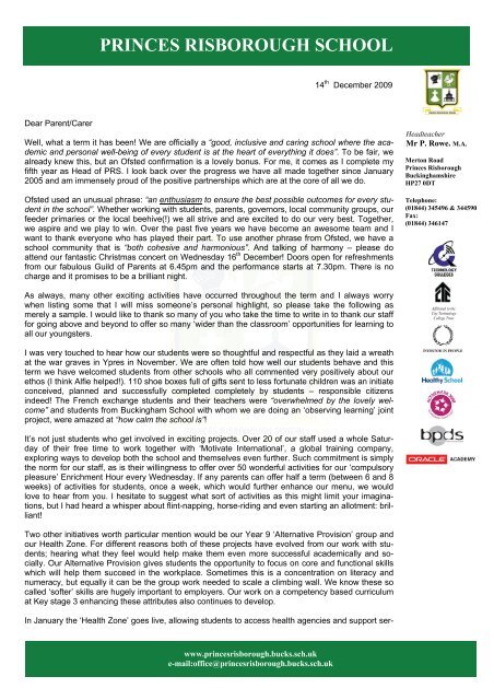 PRINCES RISBOROUGH SCHOOL