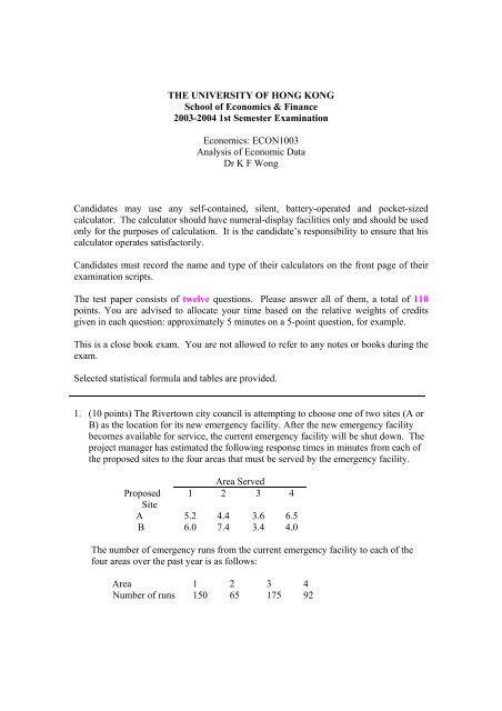 THE UNIVERSITY OF HONG KONG School of ... - Ka-fu Wong