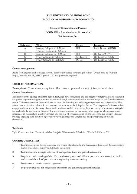 ECON1210: Introduction to Microeconomics: subclass B - Ka-fu Wong