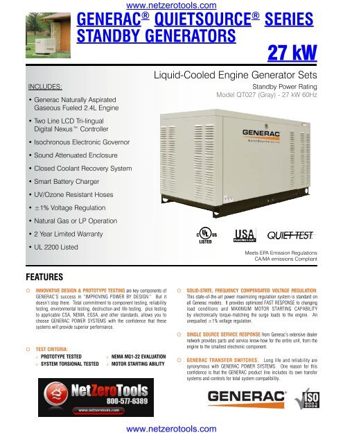 Generac QT02724 Datasheet - Netzerotools.com