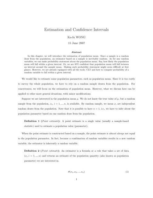 Estimation and Confidence Intervals - Ka-fu Wong