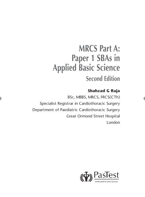 MRCS Part A: Paper 1 SBAs in Applied Basic Science - PasTest