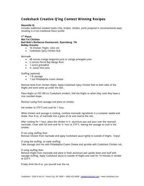 Cookshack Creative Q'ing Contest Winning Recipes