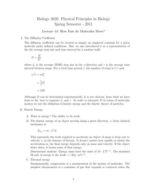 How fast do molecules move? - Biology Courses Server