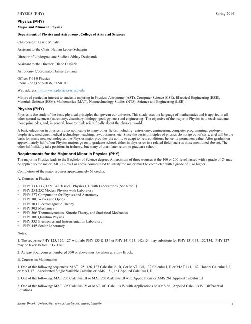 Physics (PHY) Physics - Stony Brook University