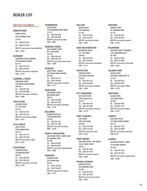 DEALER LIST - Toyota Canada