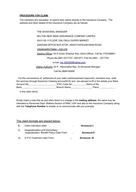 Procedure For Claims In Group Mediclaim Insurance Vizag Steel procedure-for-claims-in-group-mediclaim-insurance-vizag-steel