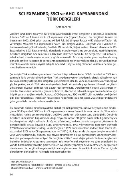 SCI-EXPANDED, SSCI ve AHCI KAPSAMINDAKÄ° TÃ RK DERGÄ°LERÄ°