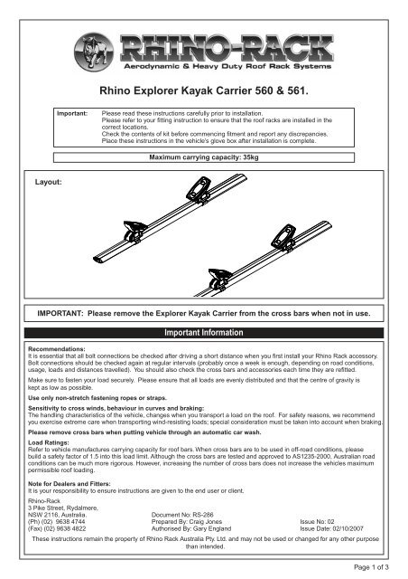 Rhino Explorer KAYAK Carrier 560-561 issue02.indd - Racks For All