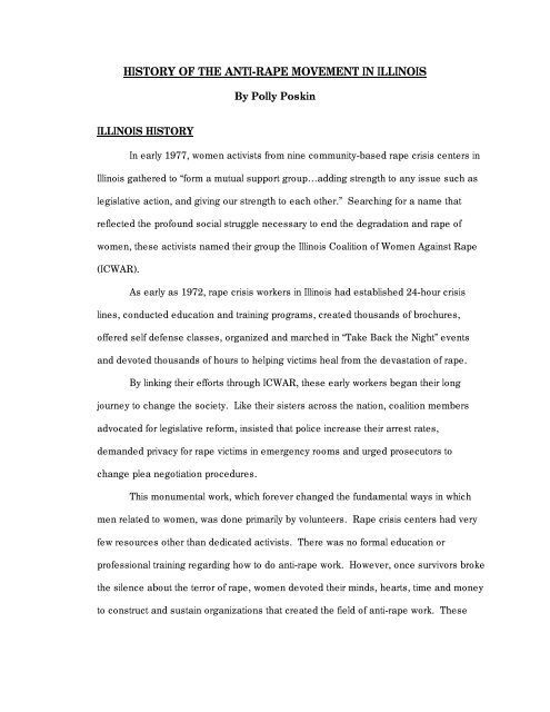 HISTORY OF THE ANTI-RAPE MOVEMENT IN ILLINOIS - VAWnet