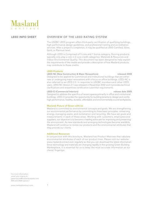 leed info sheet overview of the leed rating system - Masland Contract