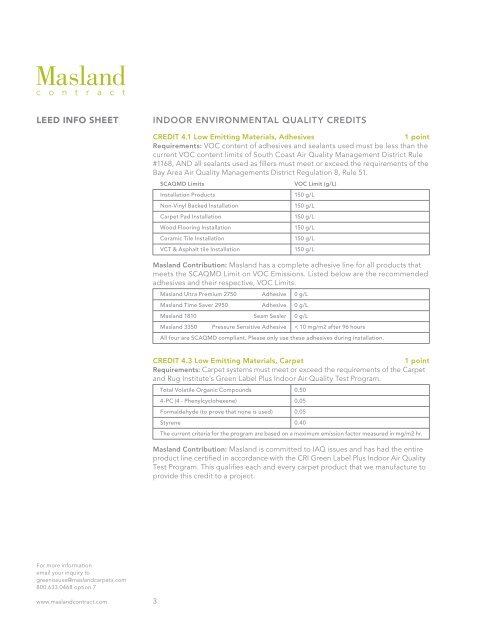 LEED INFO SHEET MATERIALS