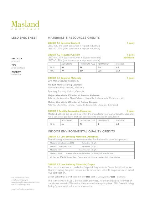 LEED SPEC SHEET MATERIALS