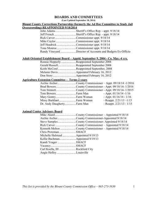 List of Boards and Committees - Blount County Government