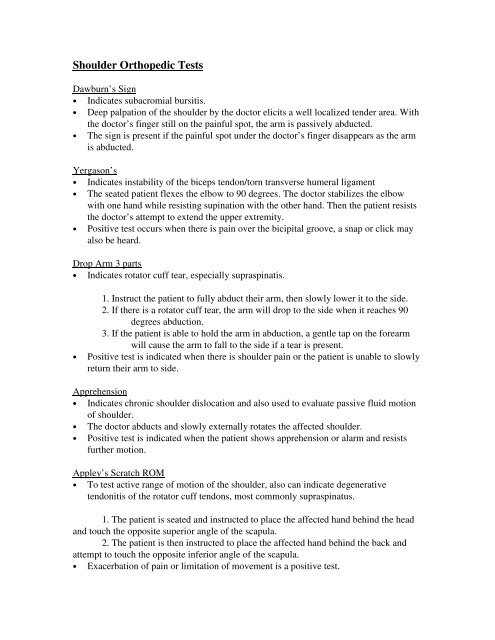 Shoulder Orthopedic Tests