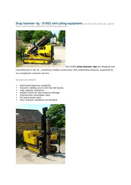 Drop hammer rig - D1002 mini piling equipment ... - Sonic Plant Hire