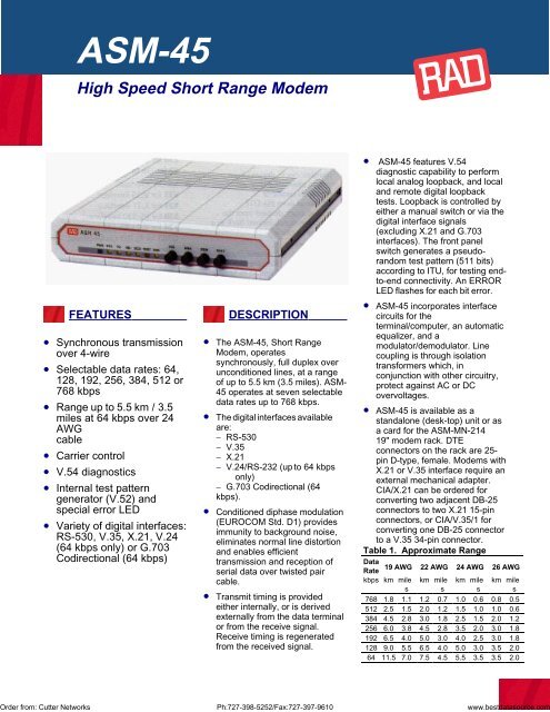 RAD ASM-45 data sheet (pdf) - Cutter Networks