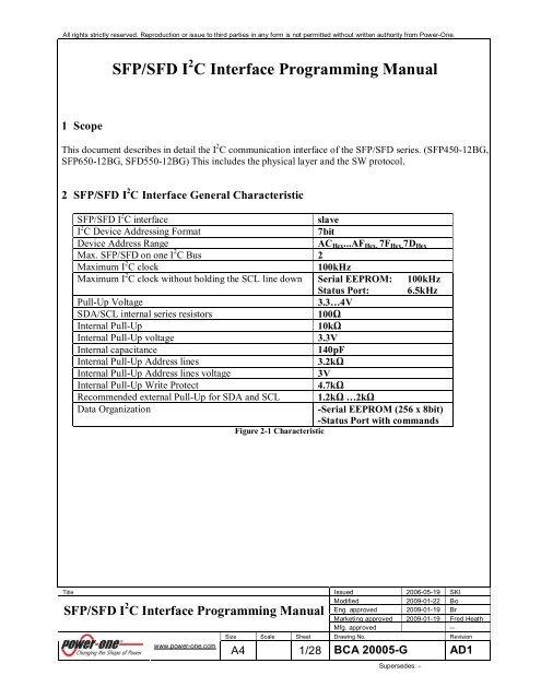 SFP/SFD I2C Interface Programming Manual - Power-One