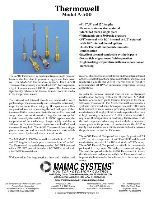 A-500 Thermowell Pocket - Hepburn Controls Inc.