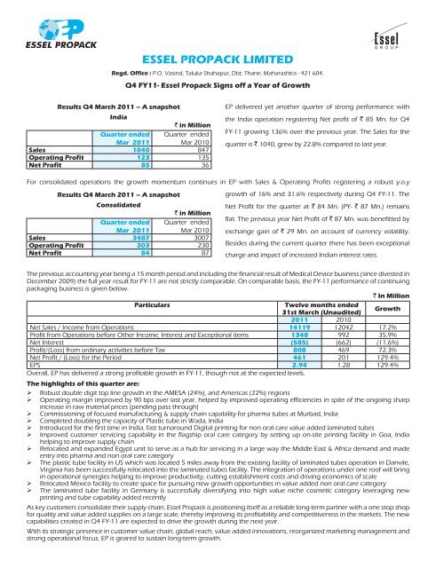 ESSEL PROPACK LIMITED