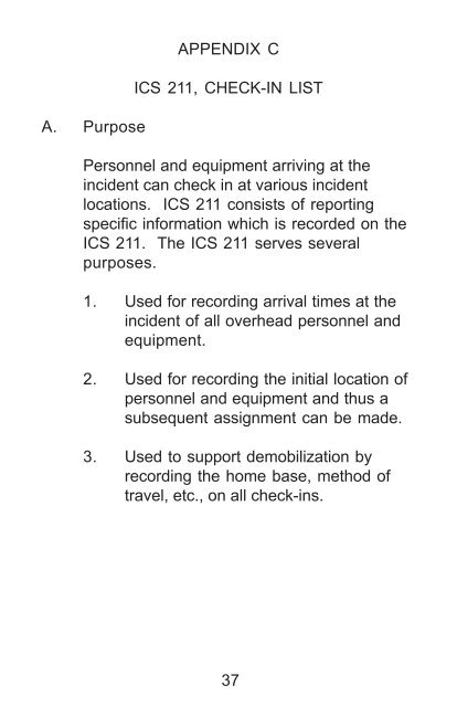 37 APPENDIX C ICS 211, CHECK-IN LIST A. Purpose Personnel ...