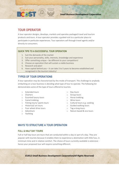 TOUR OPERATOR - Small Business Development Corporation