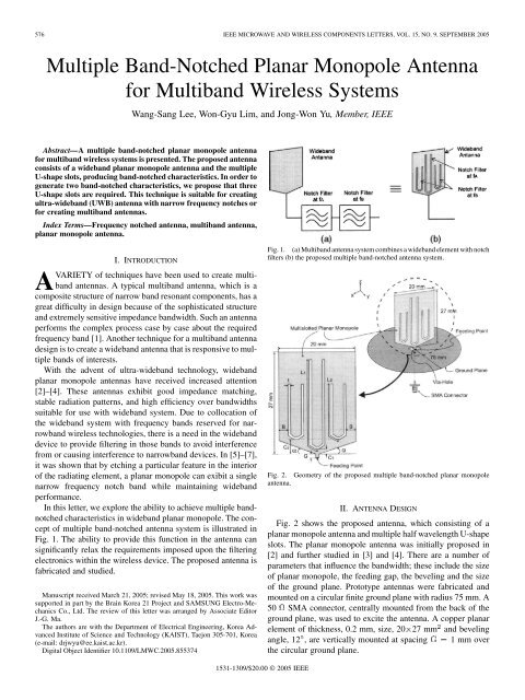 Multiple Band-Notched Planar Monopole Antenna for ... - KAIST