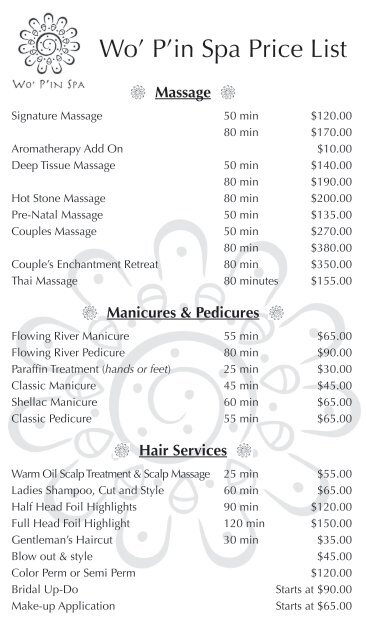 Wo' P'in Spa Price List - Buffalo Thunder Resort & Casino
