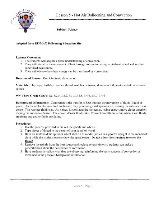 Lesson 5 - Hot Air Ballooning and Convection