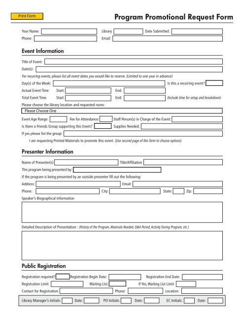 Promotional Request Form