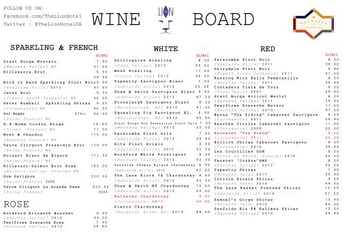 Bar Menu - The Lion Hotel